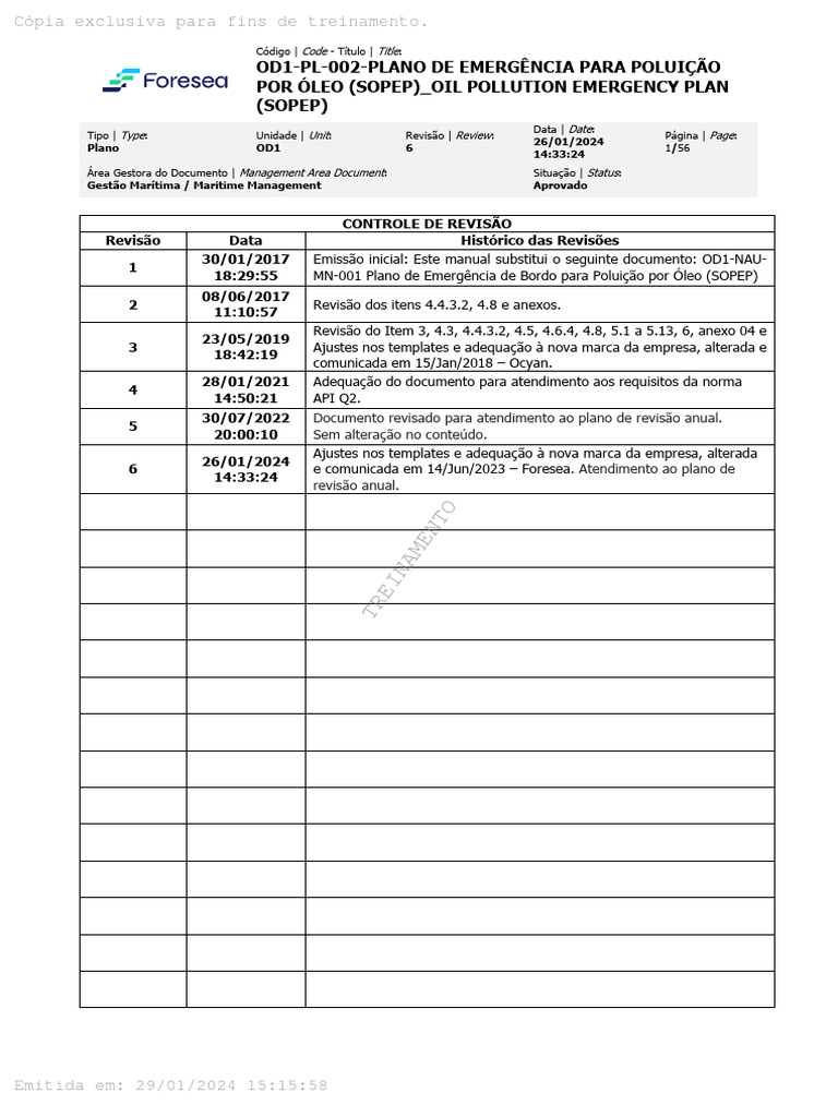 OD1-PL-002-PLANO DE EMERGENCIA CONTRA POLUICAO POR OLEO SOPEP | PDF ...