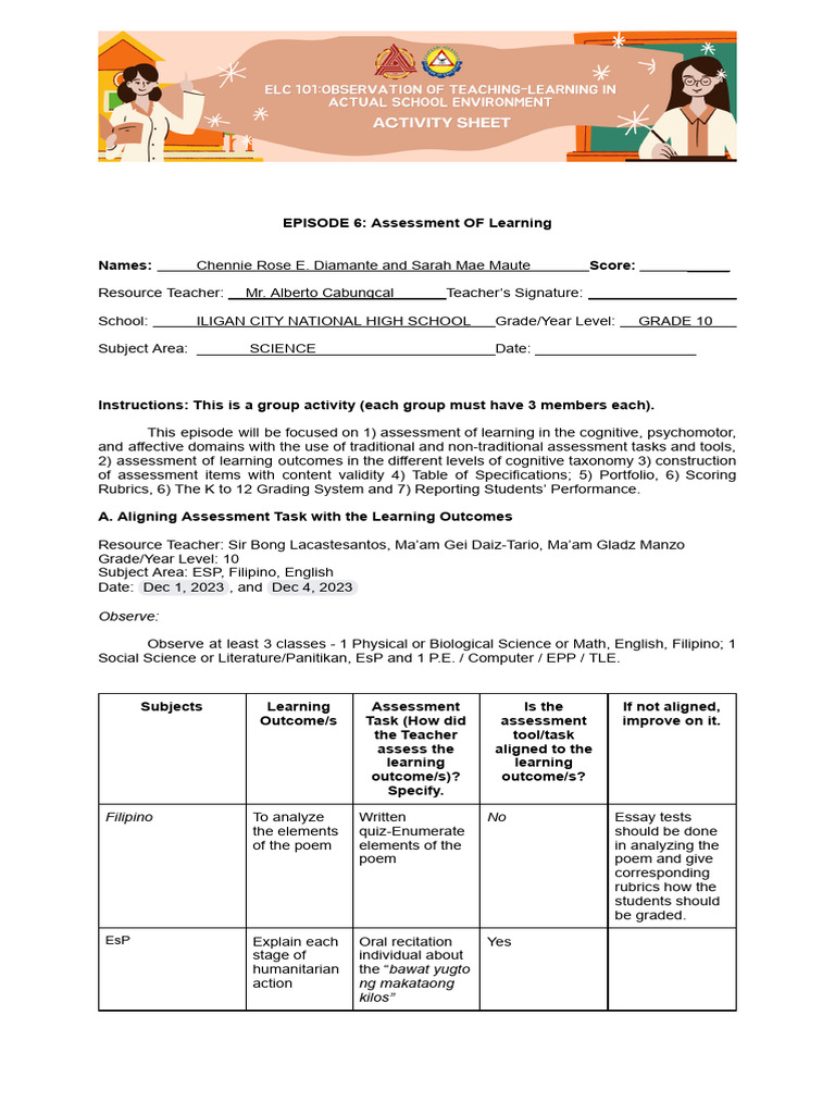 Elc 101 Worksheet # | PDF | Rubric (Academic) | Educational Assessment