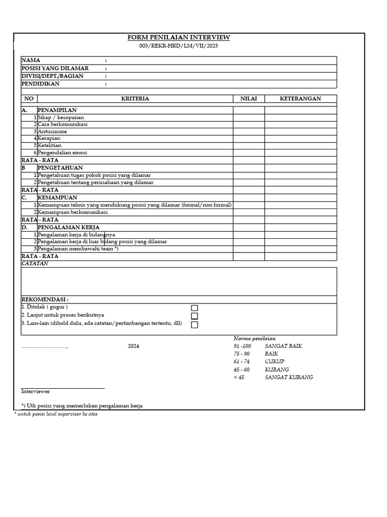 Form Penilaian Intr | PDF