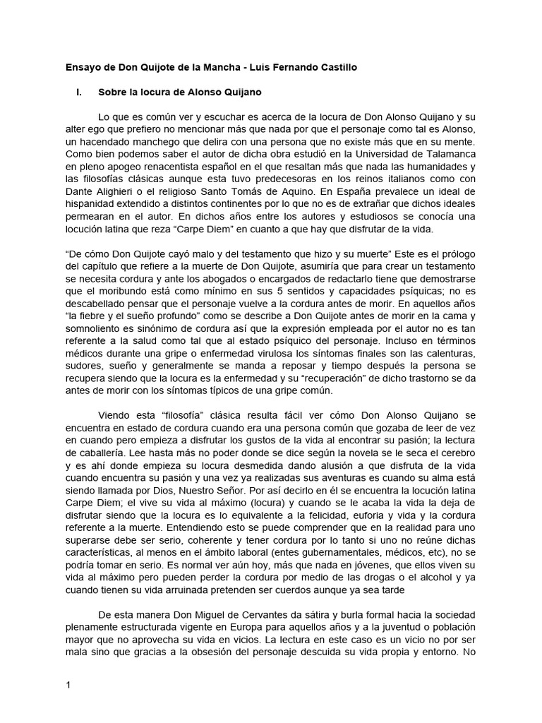 Ensayo de Don Quijote de La Mancha - Luis Fernando Castillo | Descargar ...