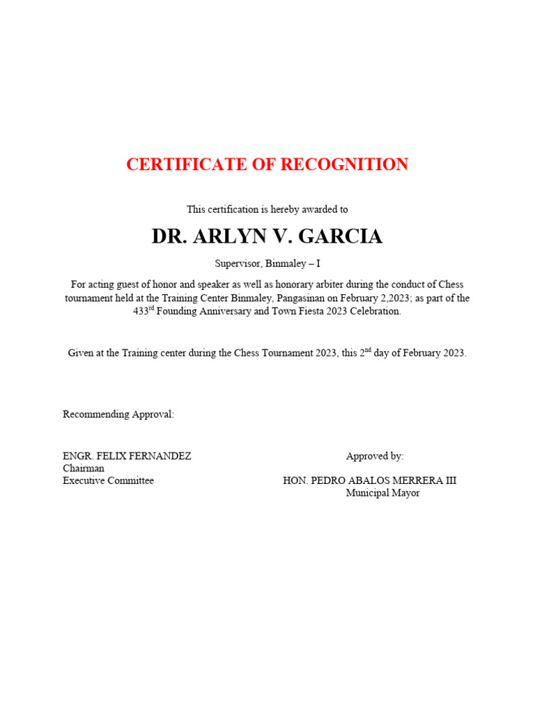Certificate of Recognition | PDF