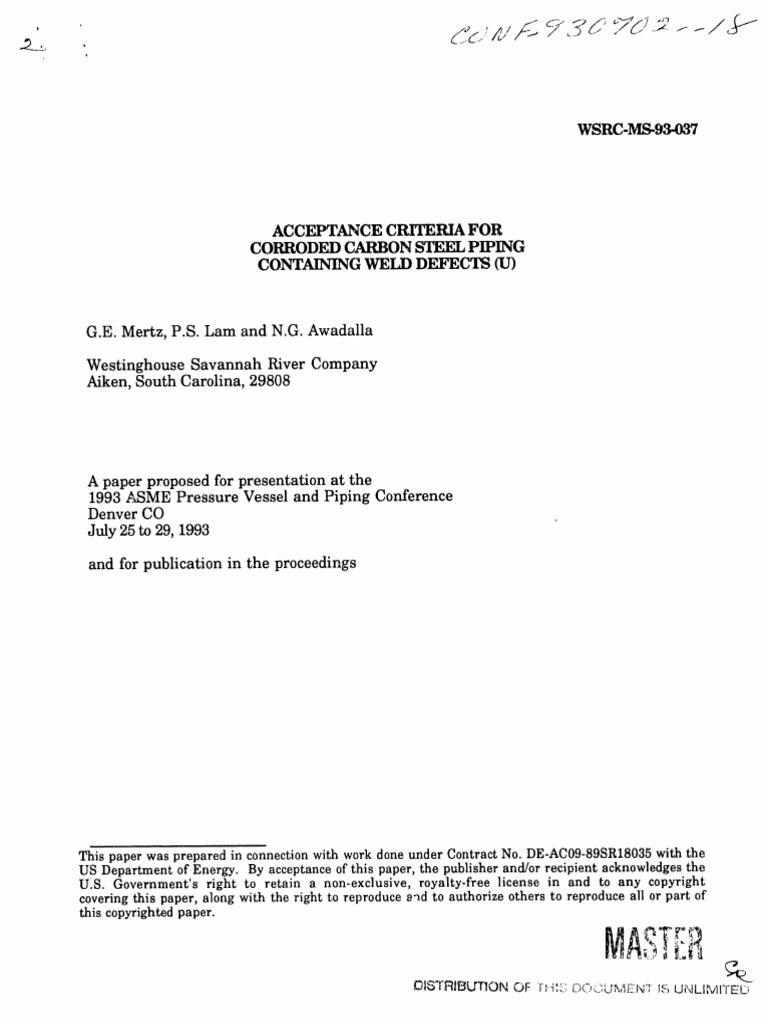 WSRC - Ms.934) 37: .Ois'Rrtbut1Onof: Lr.4:S Docu - ,,jeittkt.. Ui/Tlih4Rrel. | PDF | Corrosion ...