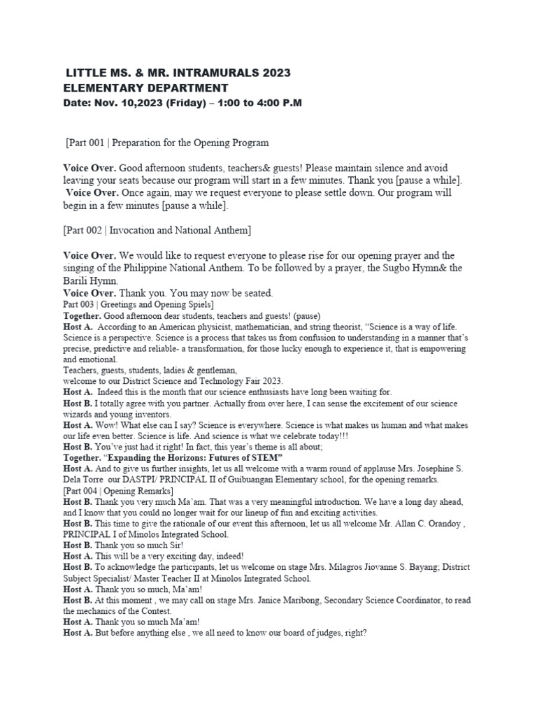 Script - Emcee (Sci-Math) - 085331 | PDF