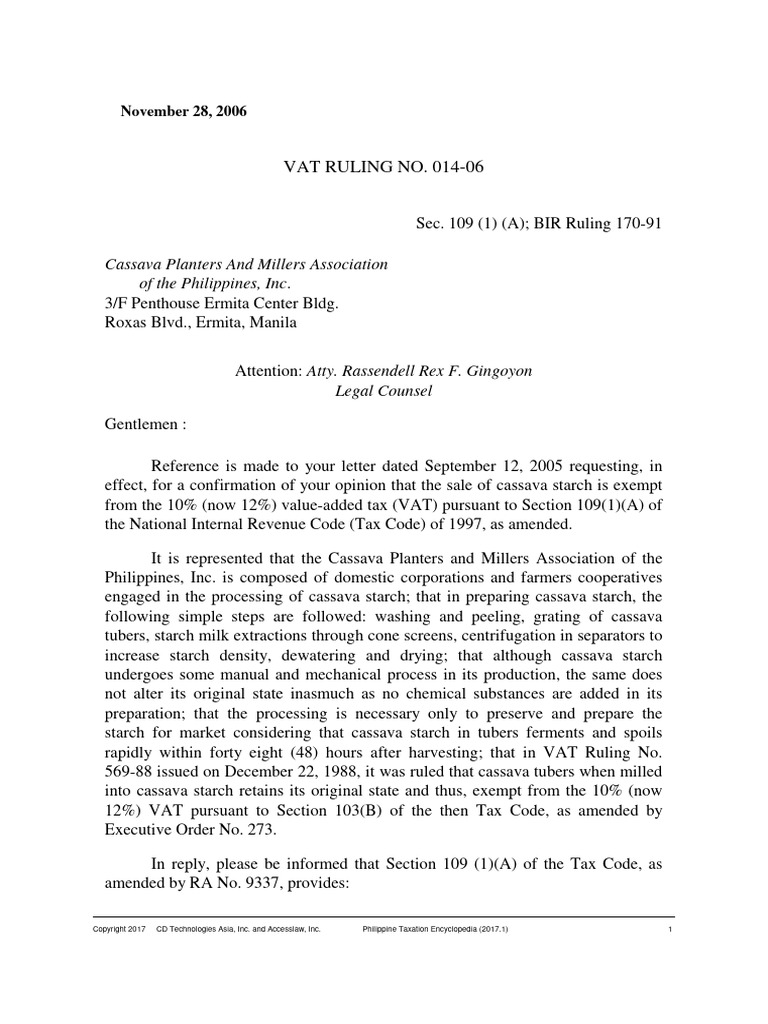 VAT Ruling 014-06 | Download Free PDF | Value Added Tax | Taxes