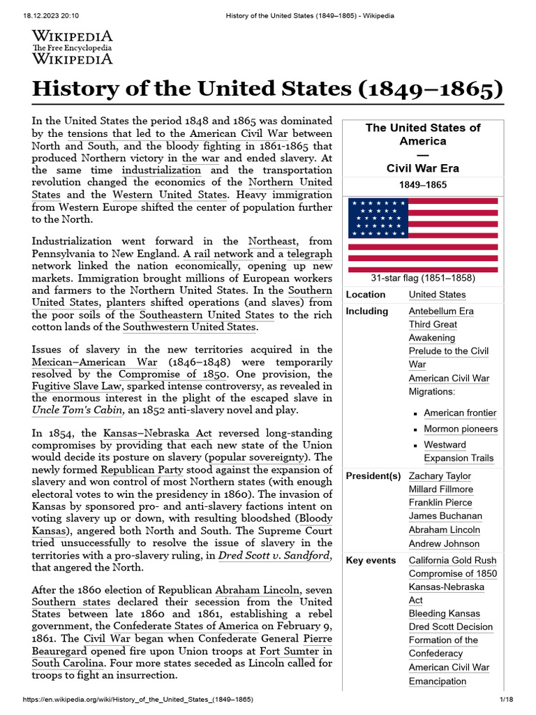 History of The United States (1849-1865) - Wikipedia | PDF ...