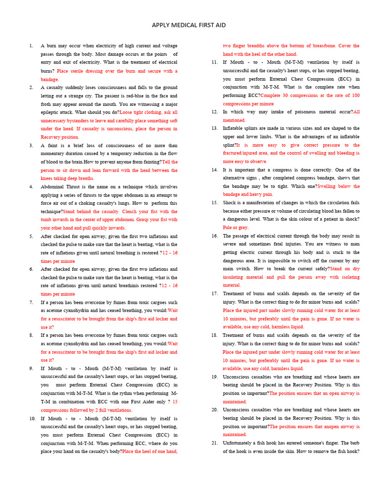 Apply Medical First Aid On Board Ship | PDF | First Aid | Clinical Medicine