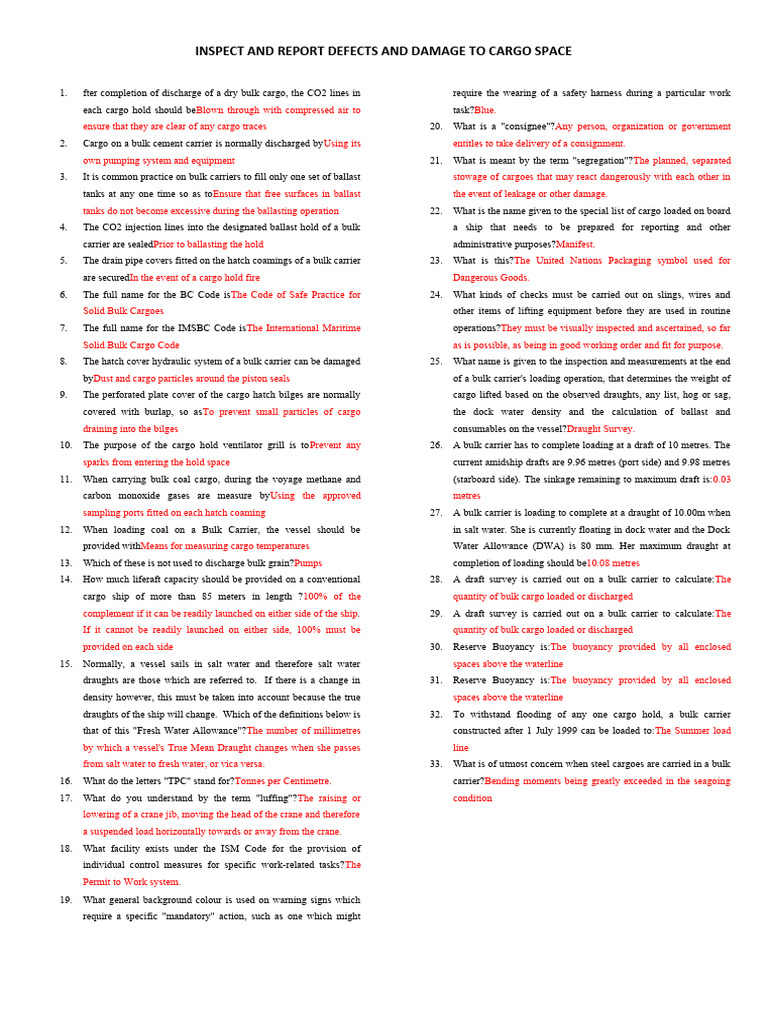 Inspect and Report Defect and Damage To Cargo Spaces | PDF | Cargo | Ships