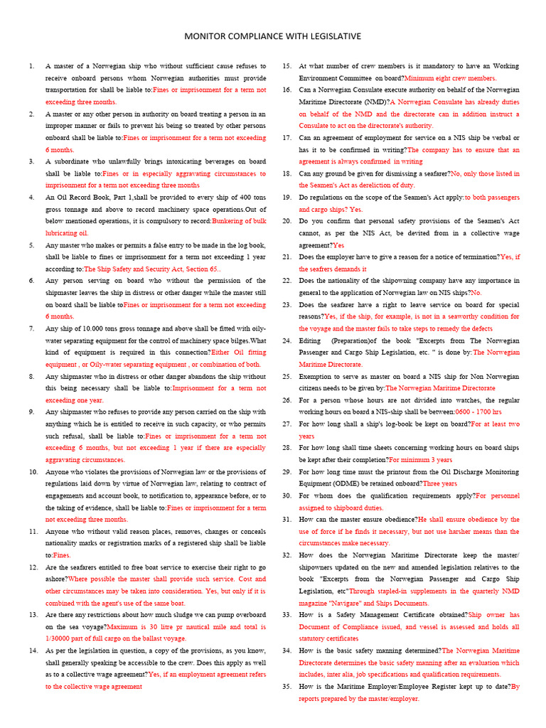 Monitor Compliance With Legislative Requirements | PDF | Ships | Sailor Monitor Compliance With Legislative Requirements | PDF | Ships | Sailor