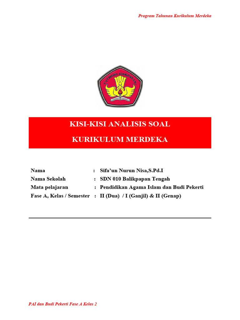 Program Tahunan PAI Kelas 2 Merdeka | PDF