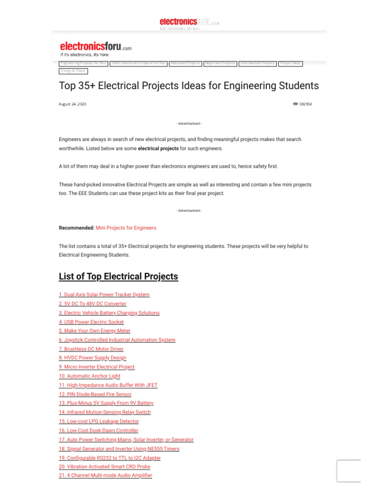 35+ Innovative Electrical Projects For Engineering Students | PDF ...
