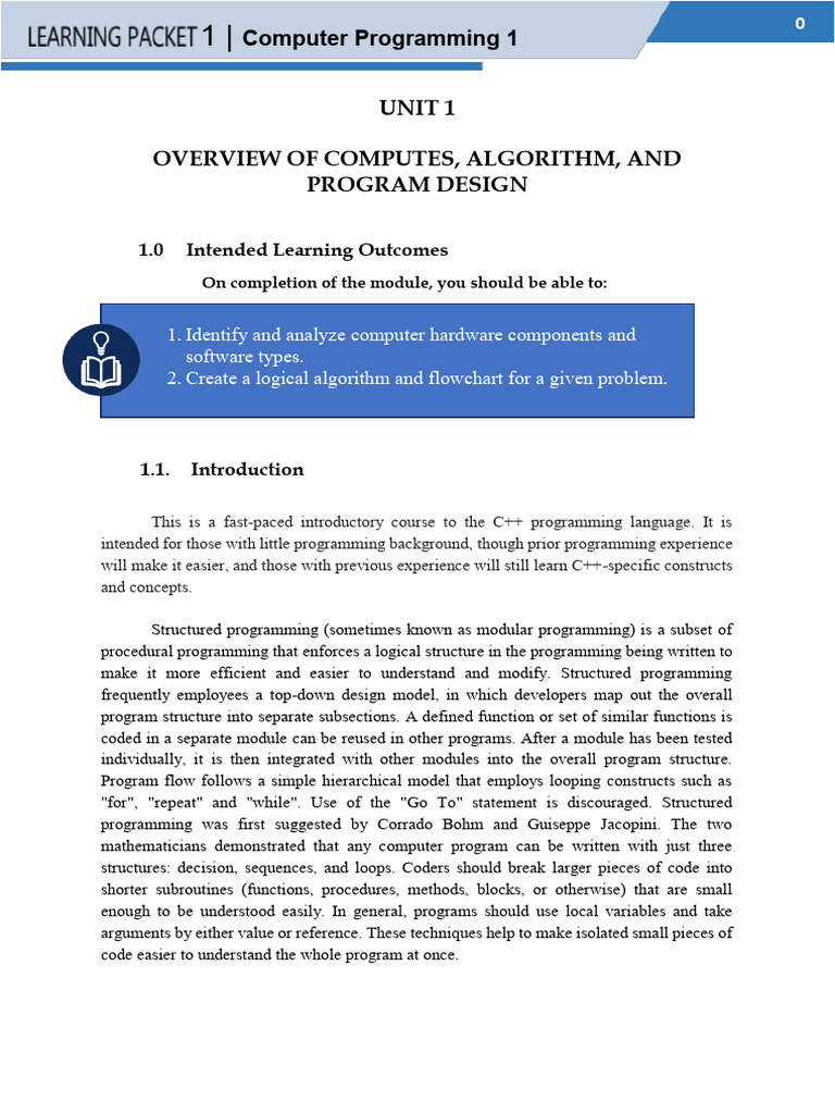 LP1 - Unit 1 - OVERVIEW OF COMPUTES, ALGORITHM, AND PROGRAM DESIGN ...