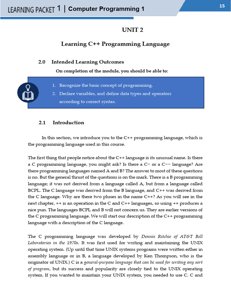 LP1 - Unit 2 - Learning C++ Programming Language | PDF | Computer ... LP1 - Unit 2 - Learning C++ Programming Language | PDF | Computer ...