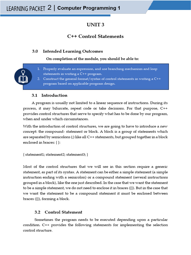 LP2 - Unit 3 - C++ Control Statements | PDF | Control Flow | Computer ...