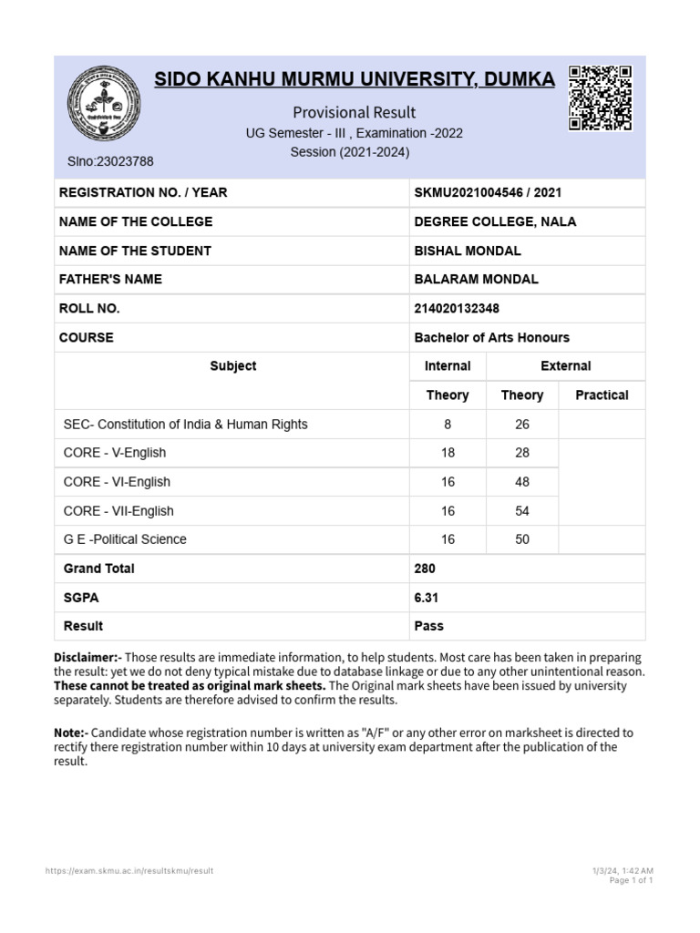 SKMU Result Sem III | PDF | Vocational Education | Qualifications