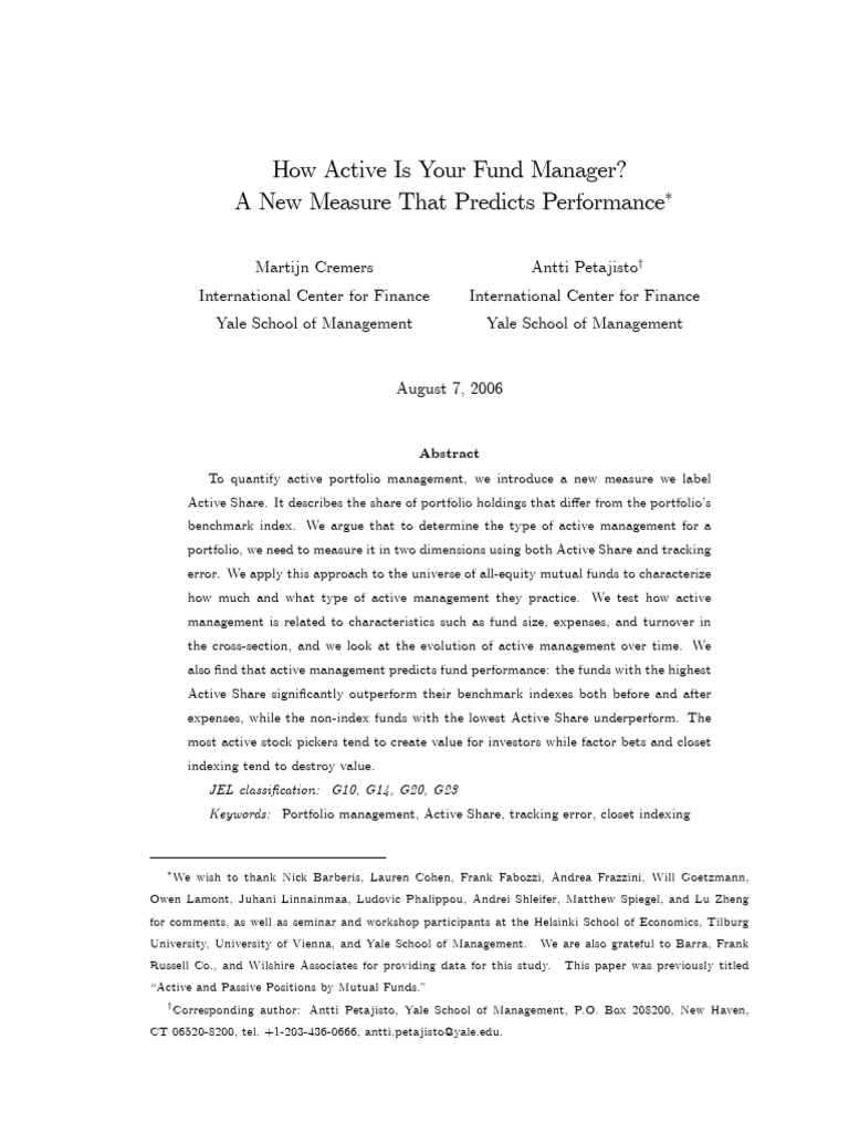 How Active Is Your Fund Manager? A New Measure That Predicts ...