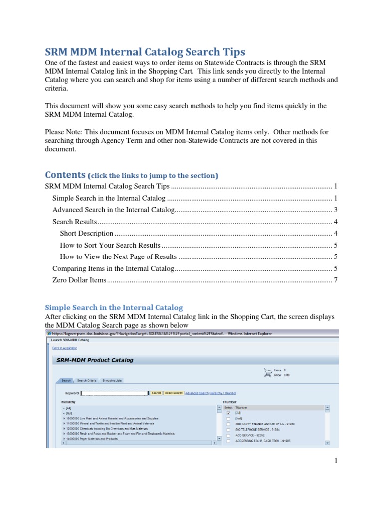 SRM MDM Internal Catalog Search Tips: (Click The Links To Jump To The ... SRM MDM Internal Catalog Search Tips: (Click The Links To Jump To The ...