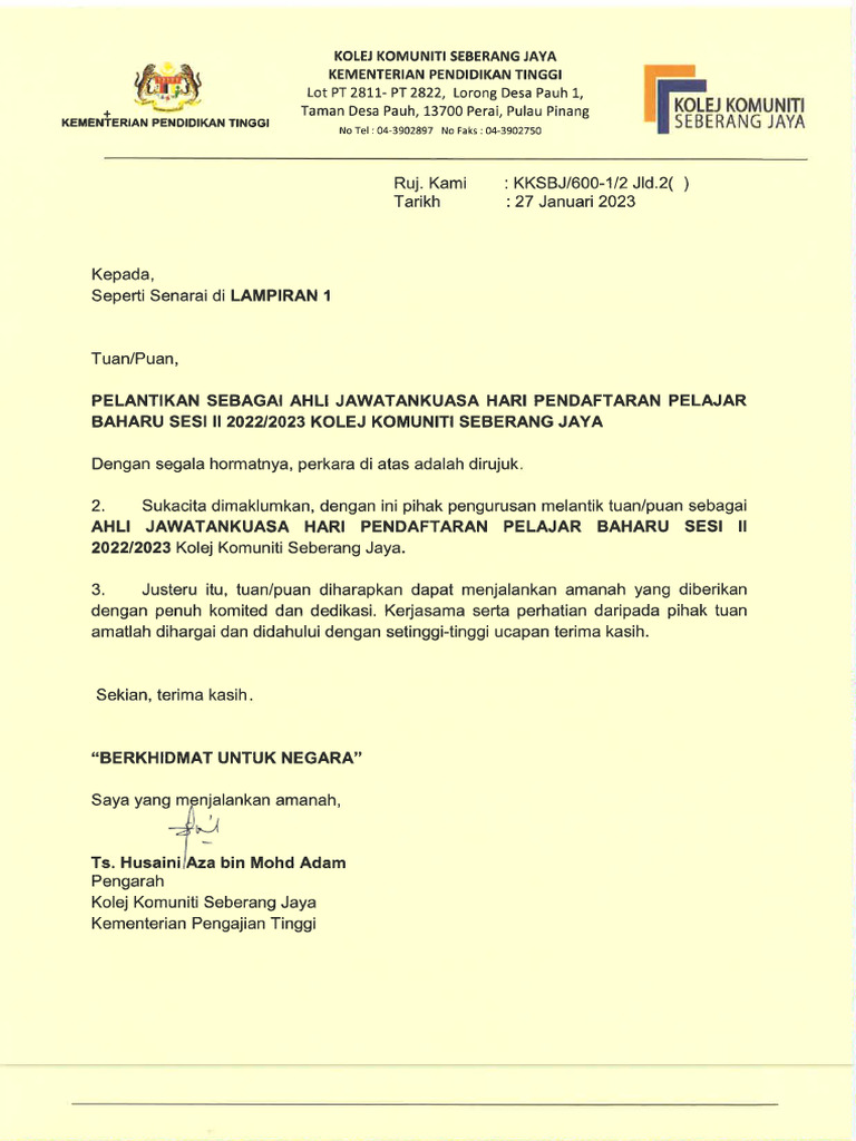 Surat Lantikan MSK Sesi Ii 2023 | PDF