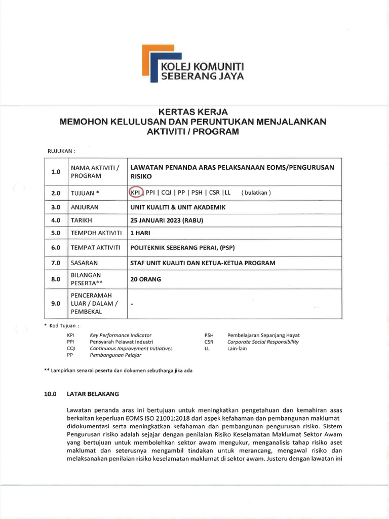 Kertas Kerja Lawatan Eoms | PDF