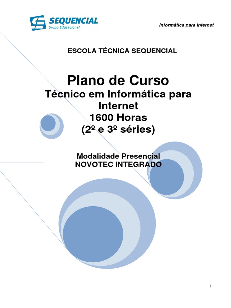 PLANO DE CURSO Sequencial Novotec Técnico em Informática para Internet ...