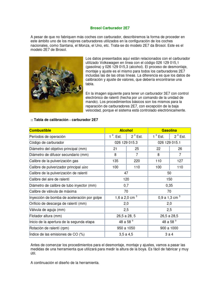 Brosol Carburador 2E7 | PDF | Carburador | Tornillo