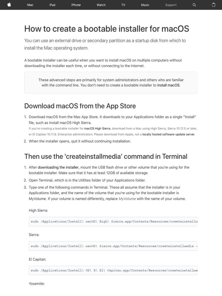 How To Create A Bootable Installer For MacOS - Apple Support | Download Free PDF | Installation ...