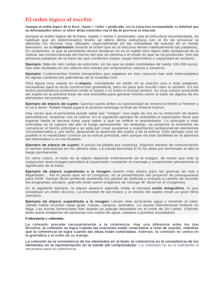 El orden lógico al escribir | PDF | Oración (Lingüística) | Párrafo