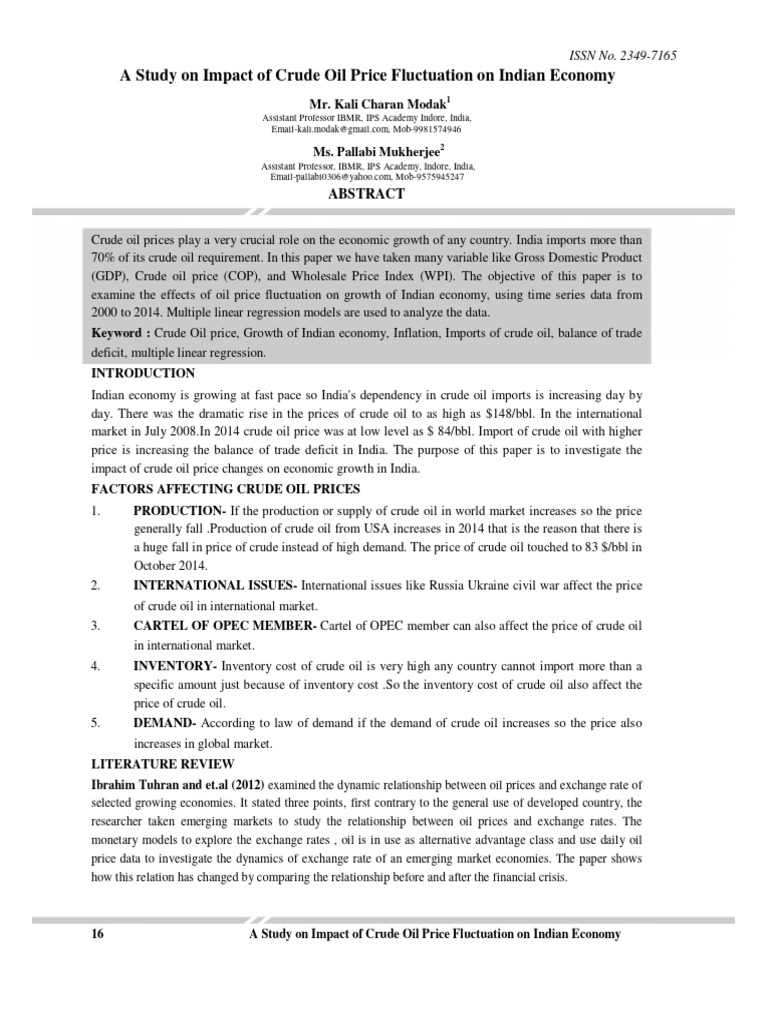 Crude Oil Market And Its Impact On Indian Economy Download Free Pdf Coefficient Of