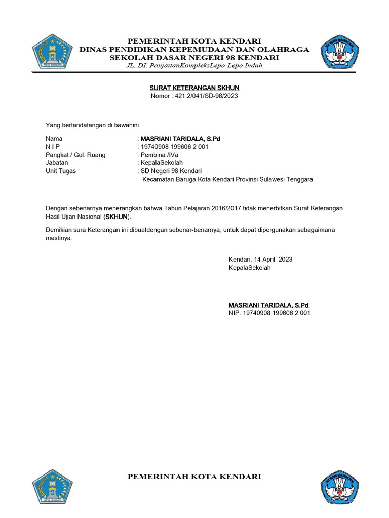 SURAT KETERANGAN SKHUN 2023 | PDF