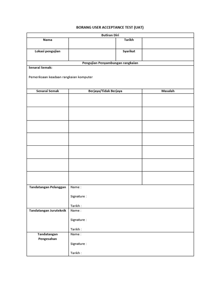 Borang User Acceptance Test Nick, Man, Dil | PDF