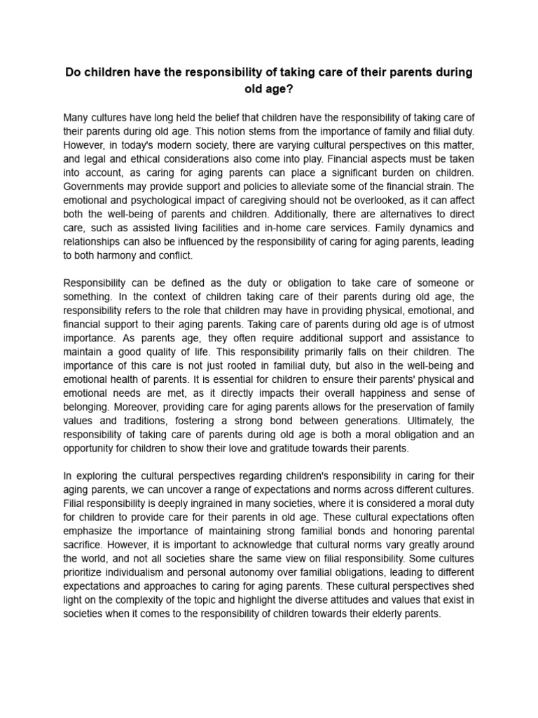 Do Children Have The Responsibility of Taking Care of Their Parents ...