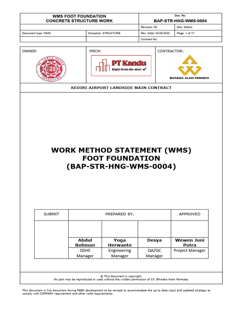 WMS Foot Foundation Hanggar | PDF | Concrete | Equipment