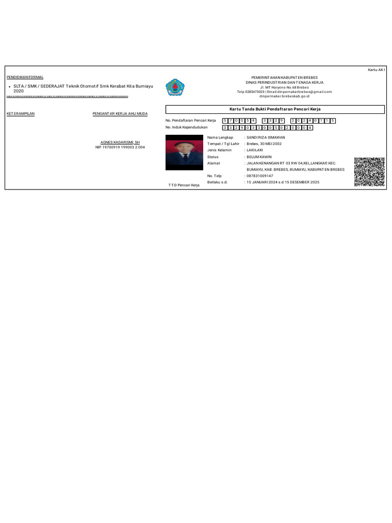 Kartu Tanda Bukti Pendaftaran Pencari Kerja | PDF
