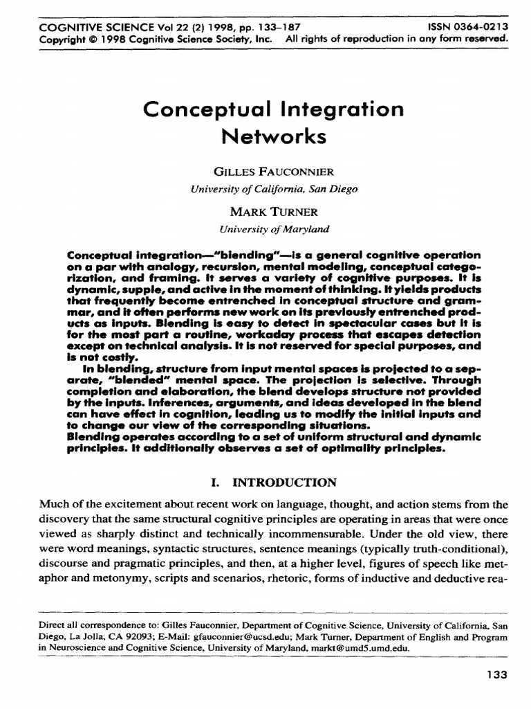 FAUCONNIER e TURNER. Conceptual Integrations Network (2003) | PDF | Complex Number | Cognitive ...