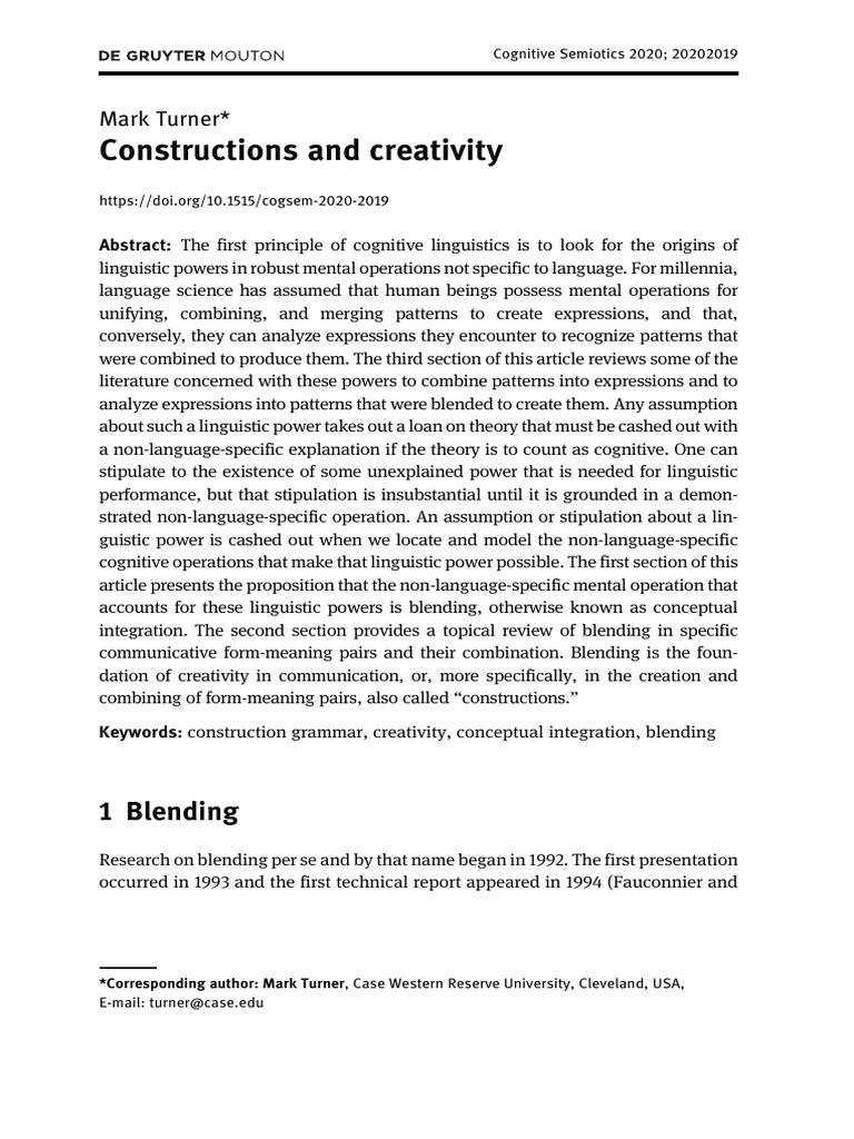 TURNER, Mike. Constructions and Creativity (2020) | PDF | Syntax ...