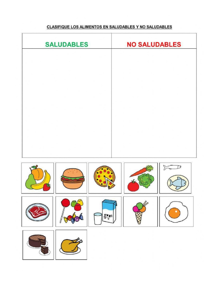 Alimentos Saludables y No Saludables | PDF