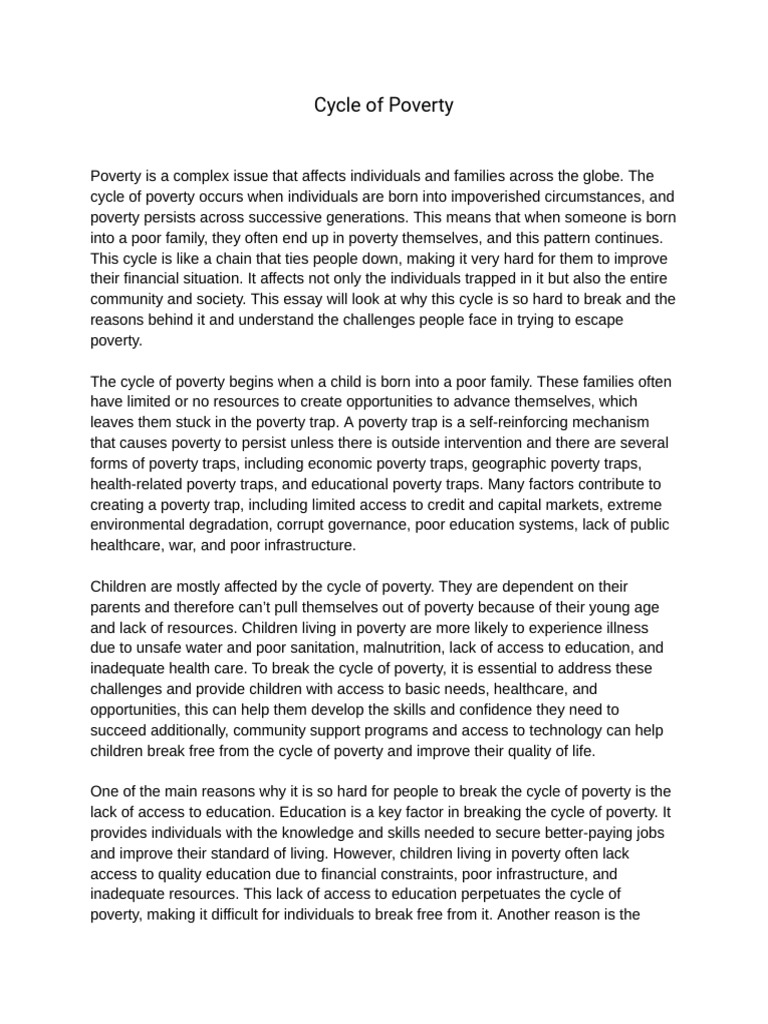 Cycle of Poverty Essay | PDF | Cost Of Living | Poverty Cycle of Poverty Essay | PDF | Cost Of Living | Poverty