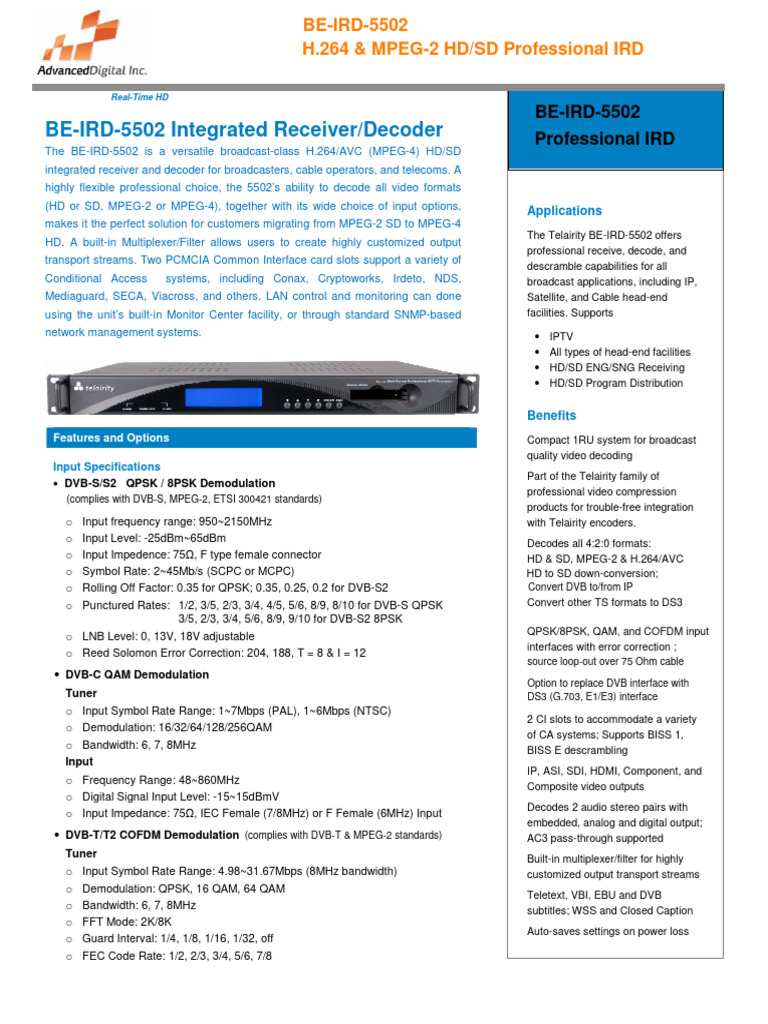BE IRD 5502 - Datasheet | PDF | Mass Media | Service Industries