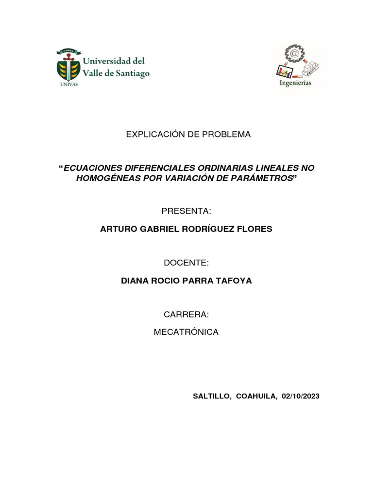 Edos Lineales No Homogeneas Por Variacion de Parametros | PDF | Ecuaciones | Ecuaciones ...