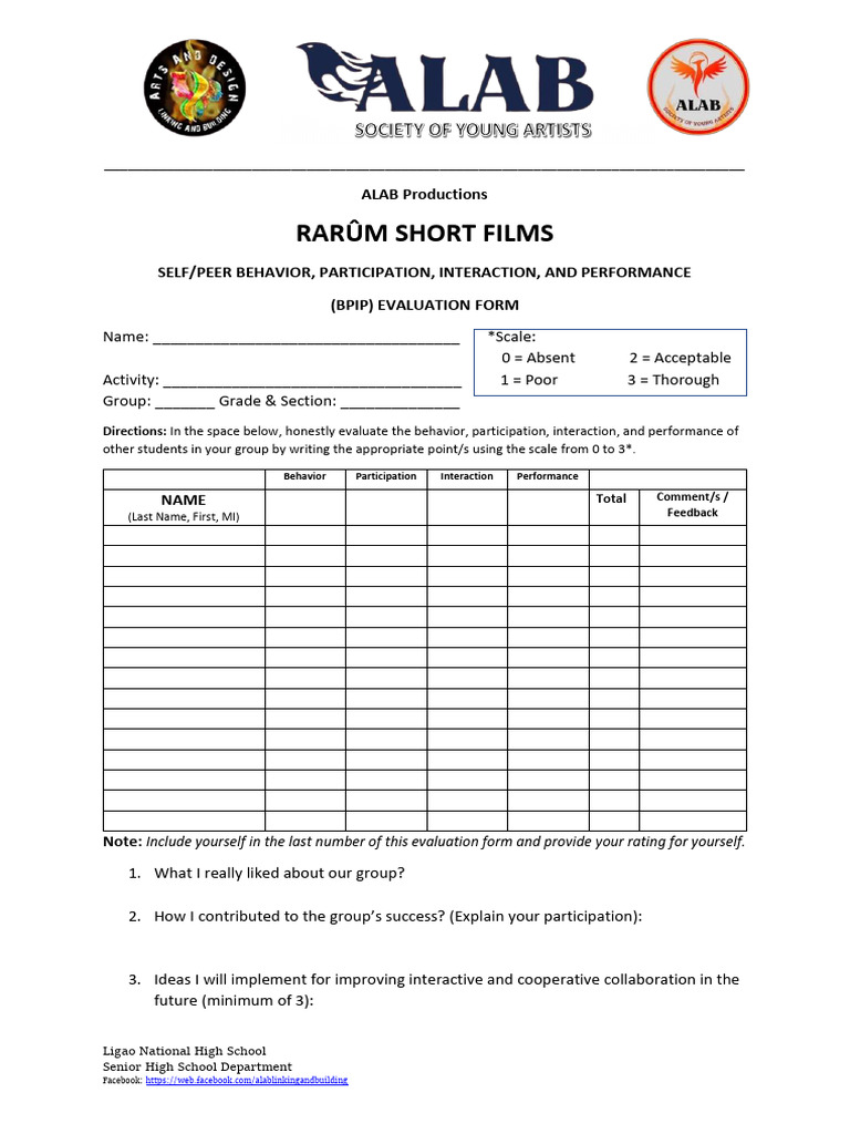Evaluation Forms 2023 Rarum Short Films 1 | PDF