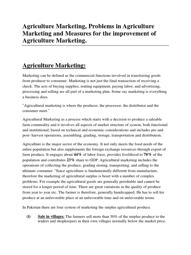 Agriculture Marketing | PDF | Marketing | Agriculture