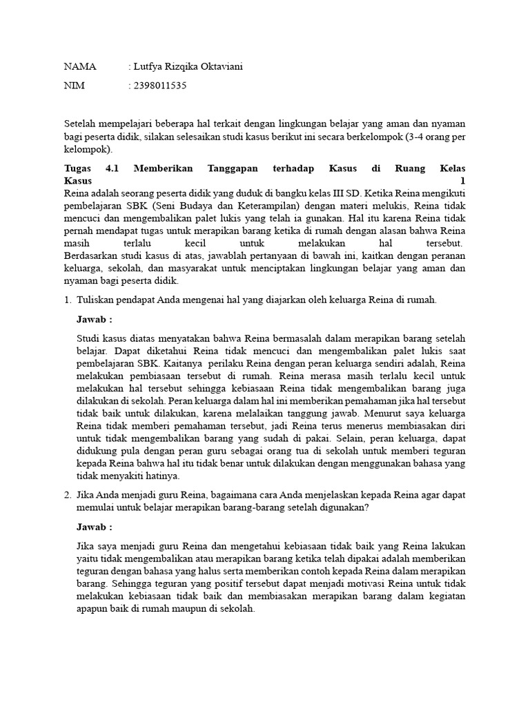 Topik 4 - Ruang Kolaborasi Kasus 1 - Pemahaman Peserta Didik | PDF