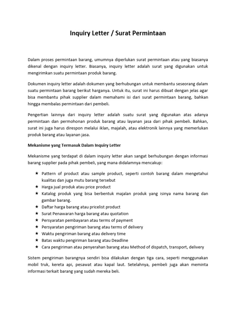 Inquiry Letter | PDF
