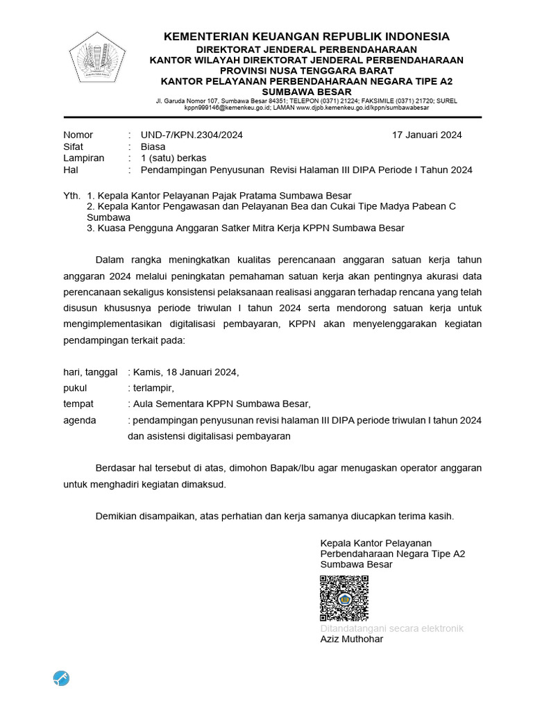 Pendampingan Penyusunan Revisi Halaman III DIPA Periode I Tahun 2024 | PDF Pendampingan Penyusunan Revisi Halaman III DIPA Periode I Tahun 2024 | PDF