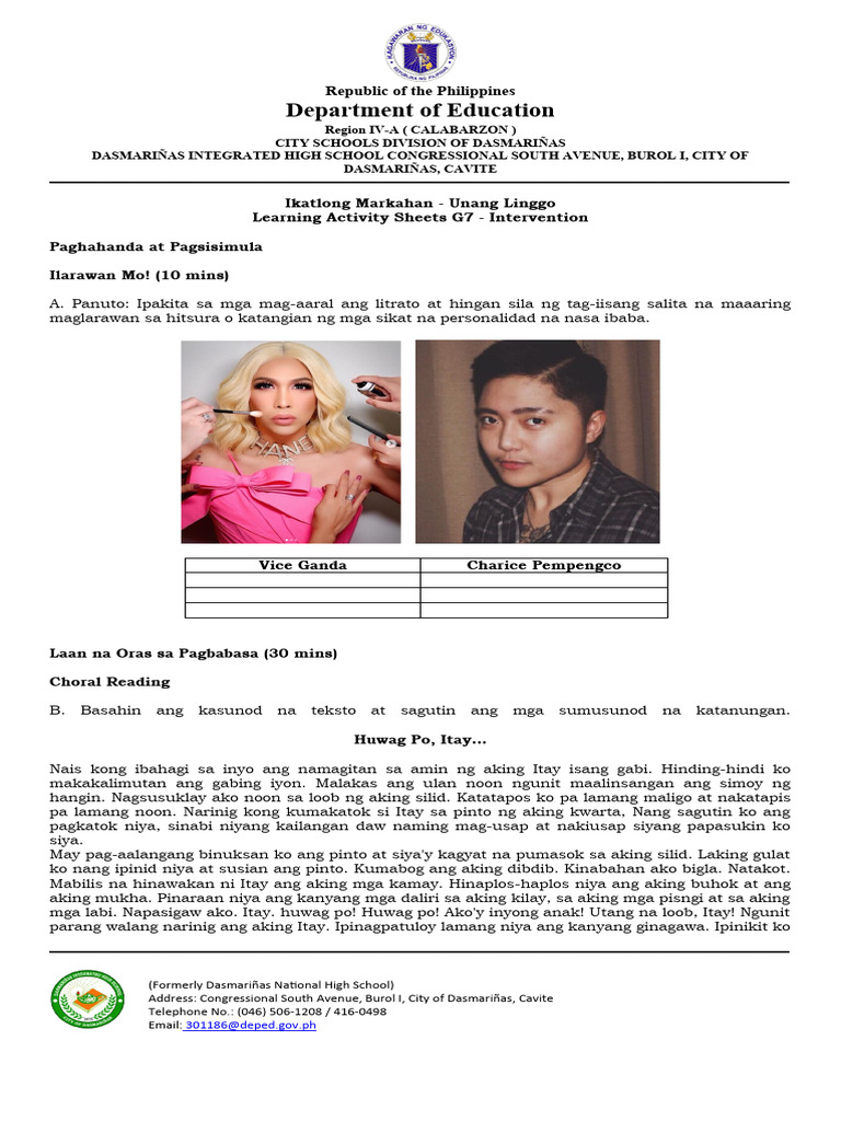 LAS Q3.W1 Intervention | PDF