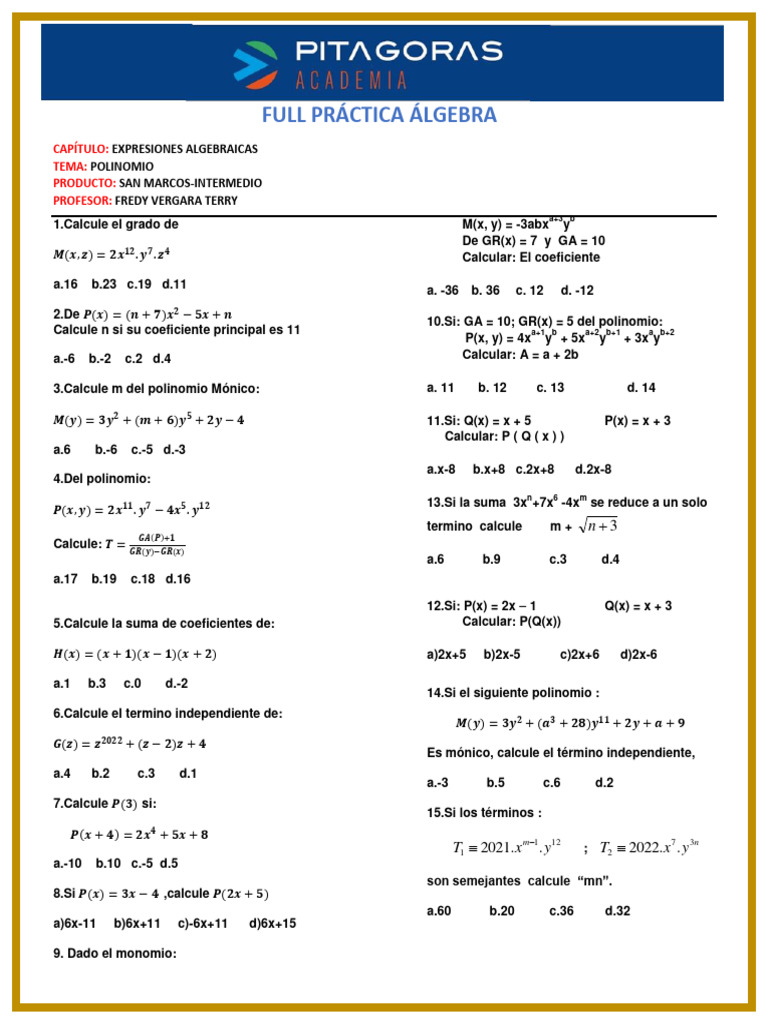 Si2-Al-Fp02-Expresiones Algebraicas | PDF | Análisis numérico | Algoritmos