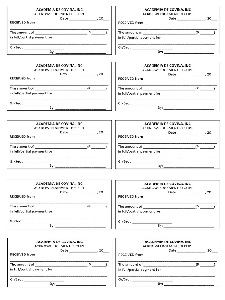 Acknowledgement Receipt | PDF | Receipt | Production And Manufacturing