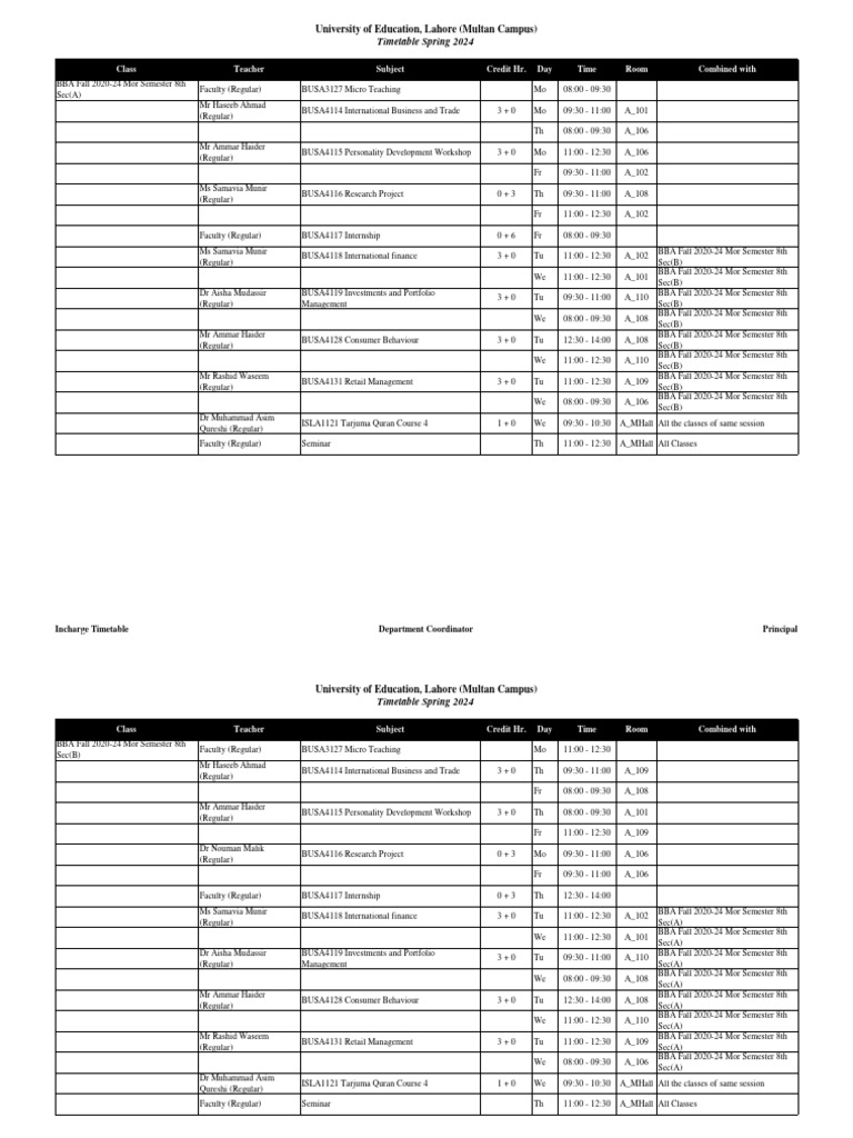 Updated Time Table | PDF