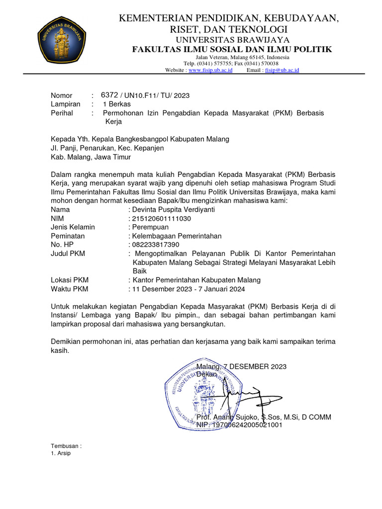 07 Desember ILPEM SURAT IJIN PEN PKM - Devinta Puspita Verdiyanti | PDF