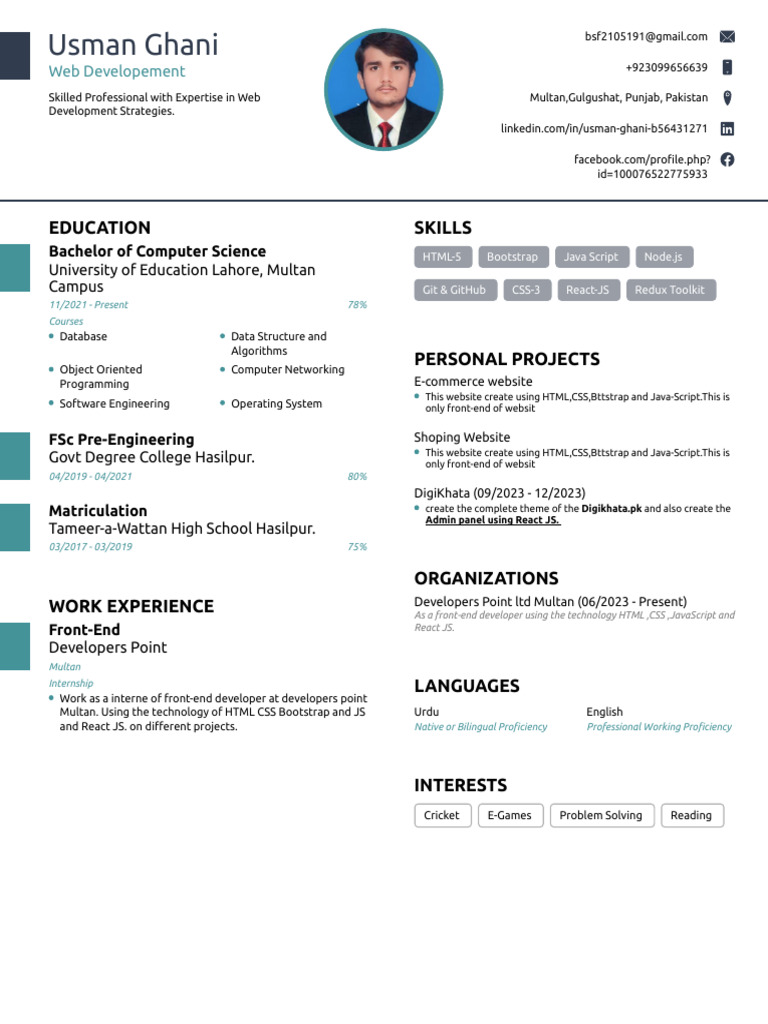 Usmans Resume Pdf Java Script Bootstrap Front End Framework 