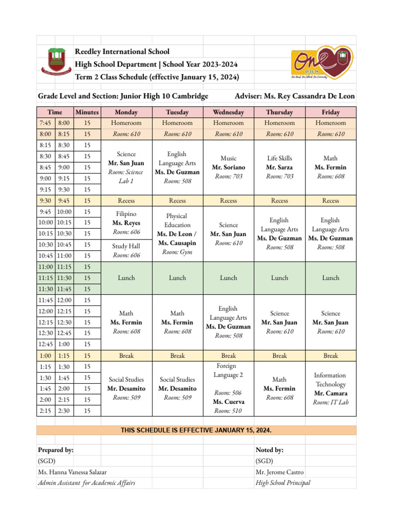 Reedley High School Term 2 Schedule 2024 | PDF | Educational ...